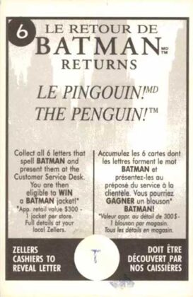 1992 Zellers Batman Returns Checklist, Trading Cards Details